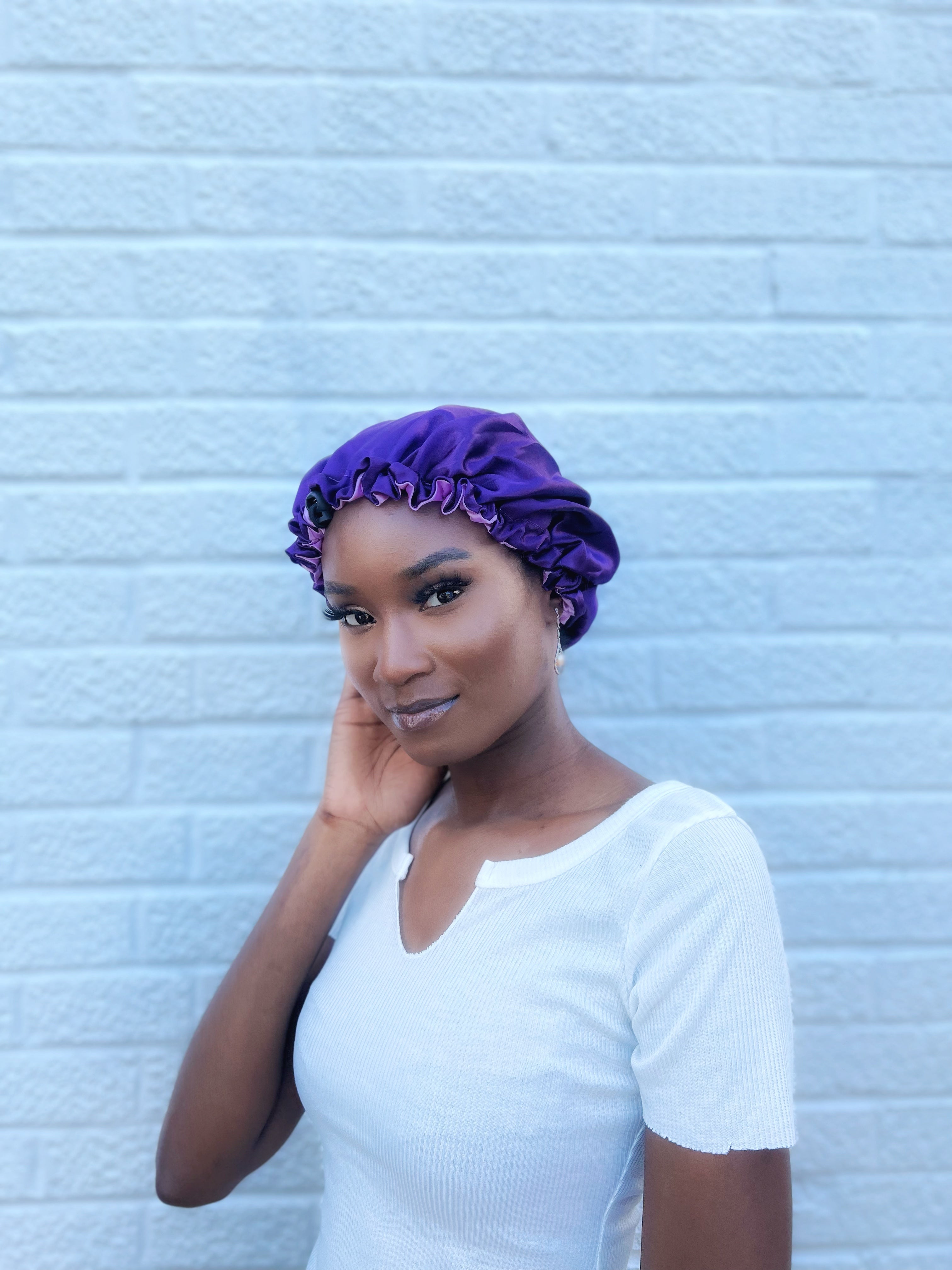 Purple Silky Satin Bonnet With Drawstring – Joyous Luxurious